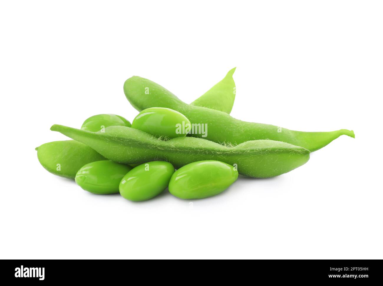 Fresh green edamame pods and beans on white background Stock Photo - Alamy