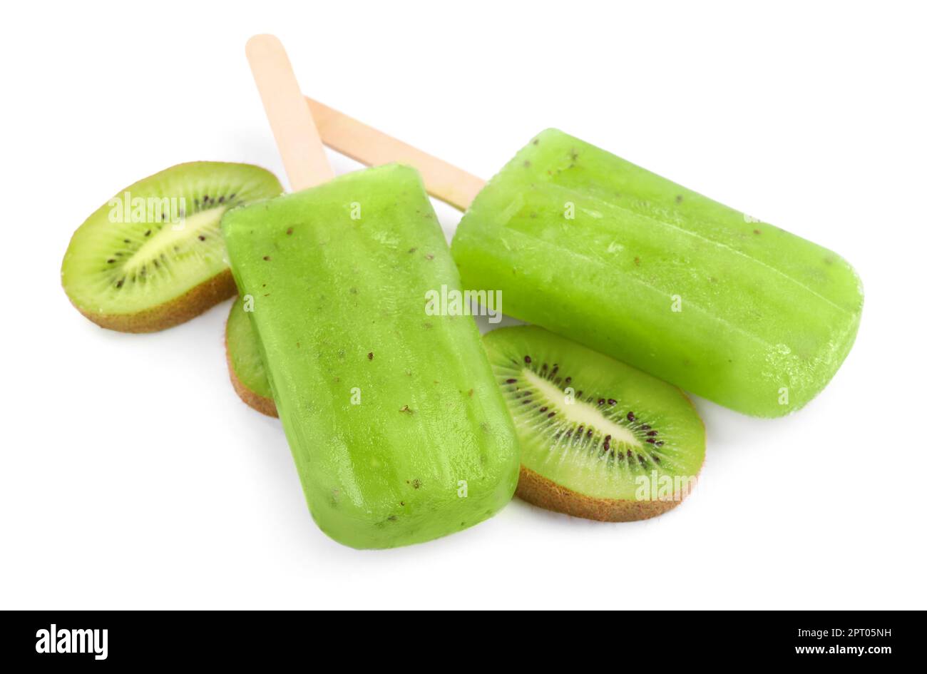 Tasty kiwi ice pops isolated on white. Fruit popsicle Stock Photo - Alamy