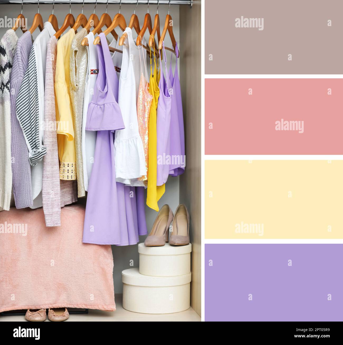Color palette appropriate to photo of stylish women's clothes on rack ...
