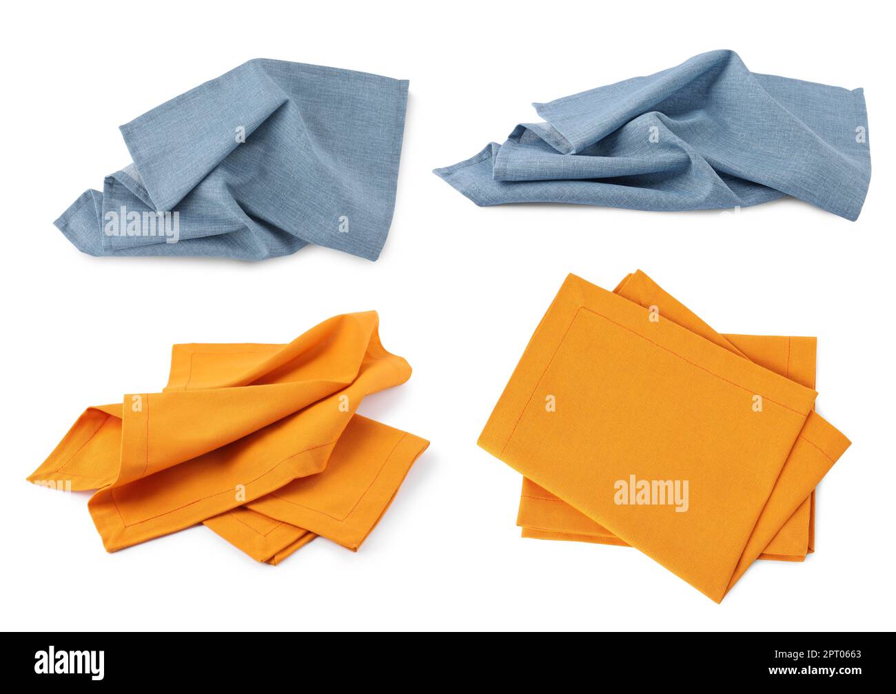 Set with different fabric napkins on white background Stock Photo - Alamy