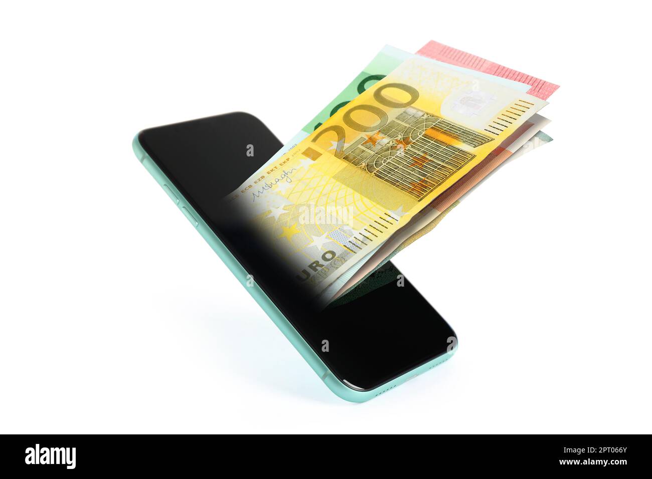 Euro banknotes and modern smartphone on white background Stock Photo ...