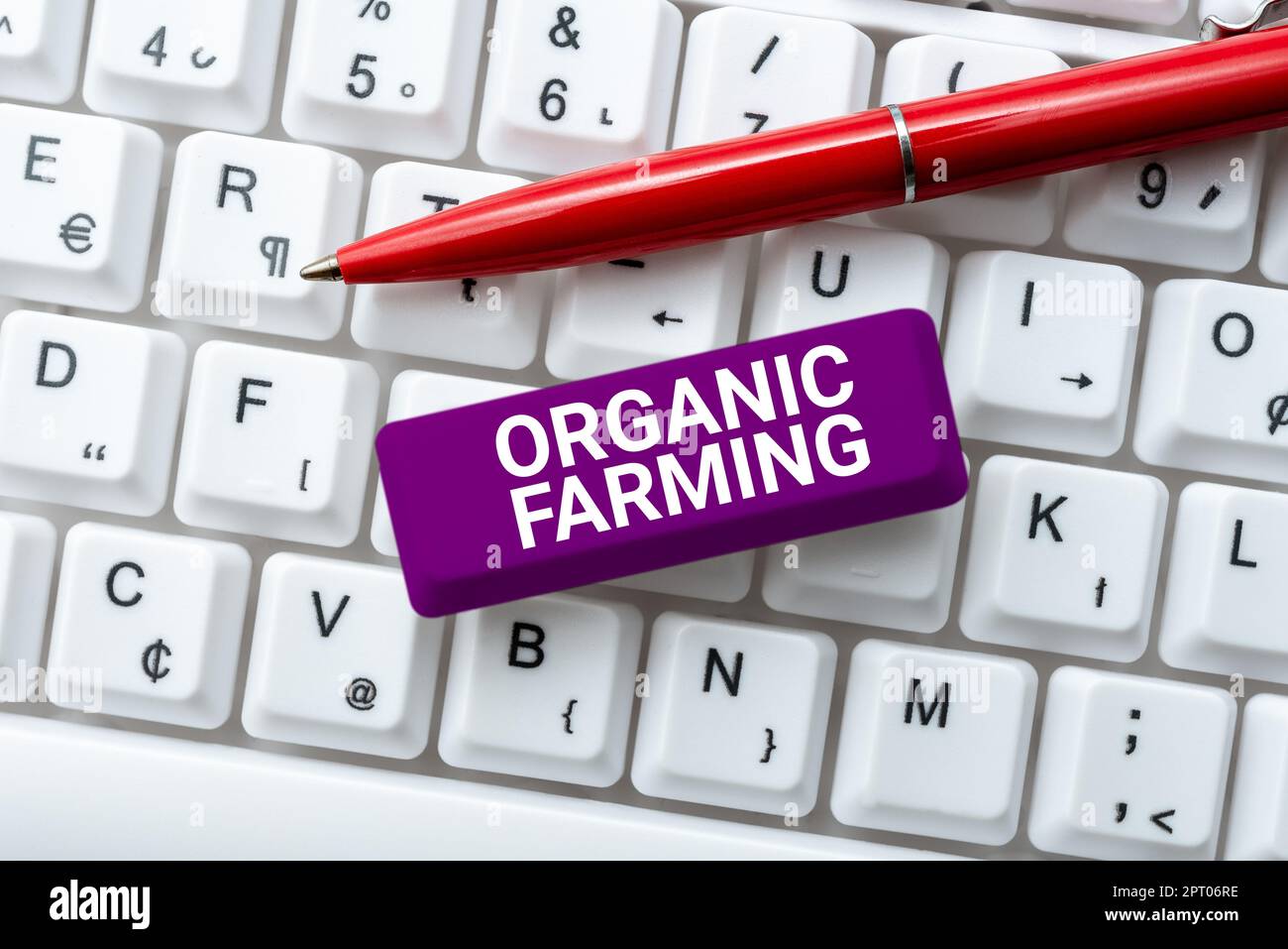 Hand writing sign Organic Farmingan integrated farming system that ...