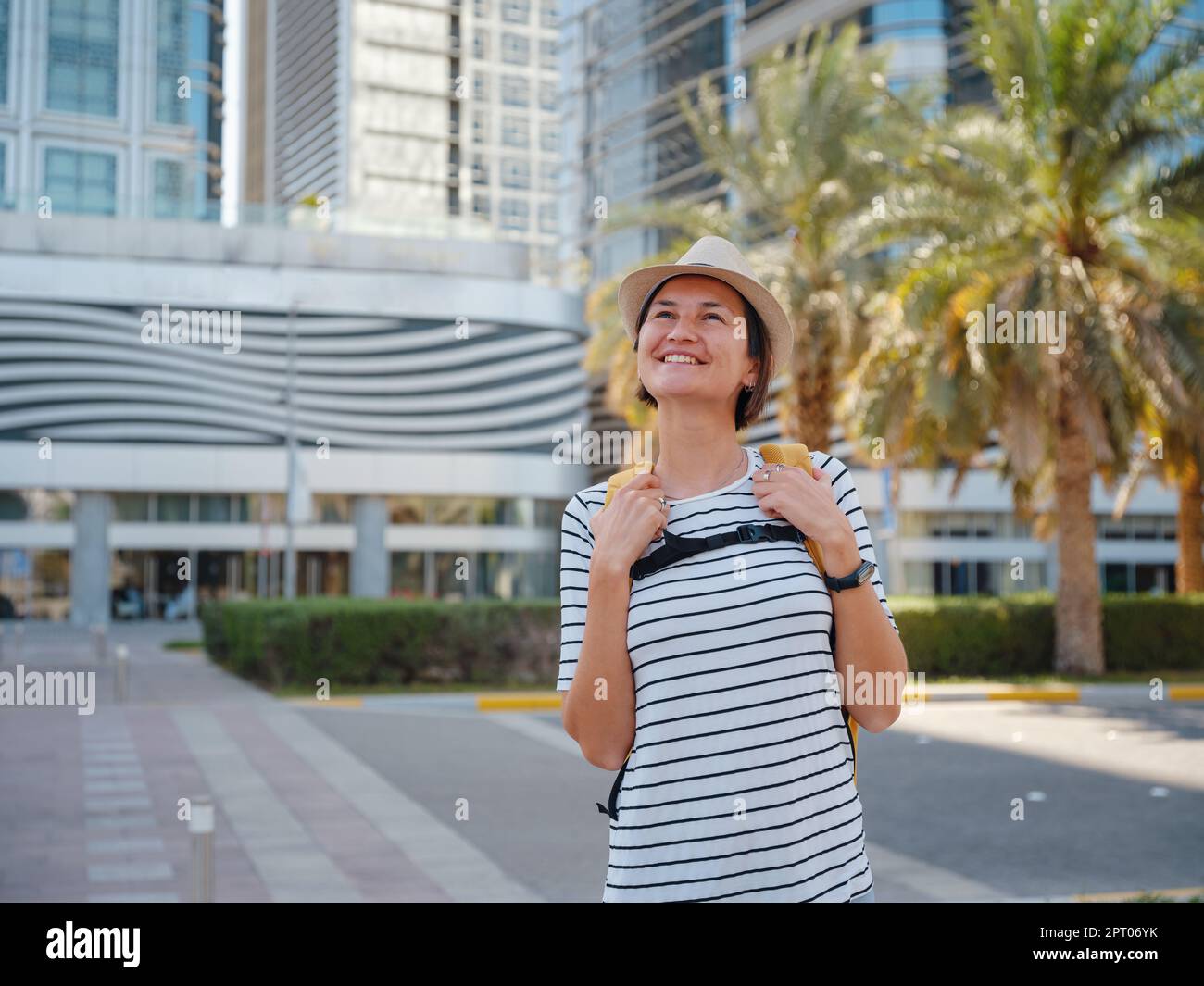 travel to the United Arab Emirates, Happy young asian female traveler ...