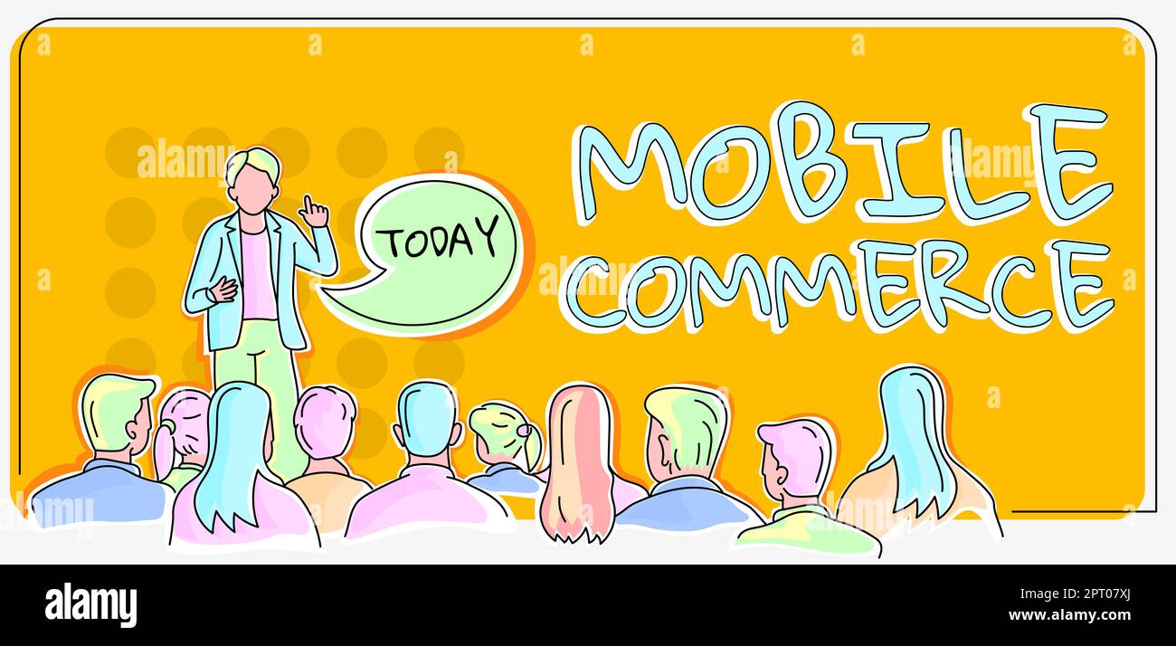 Hand Writing Sign Mobile Commerceusing Mobile Phone To Conduct Commercial Transactions Online