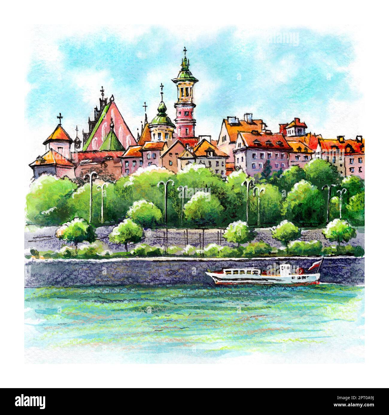Watercolor sketch of Old Town in Warsaw, Poland Stock Photo - Alamy