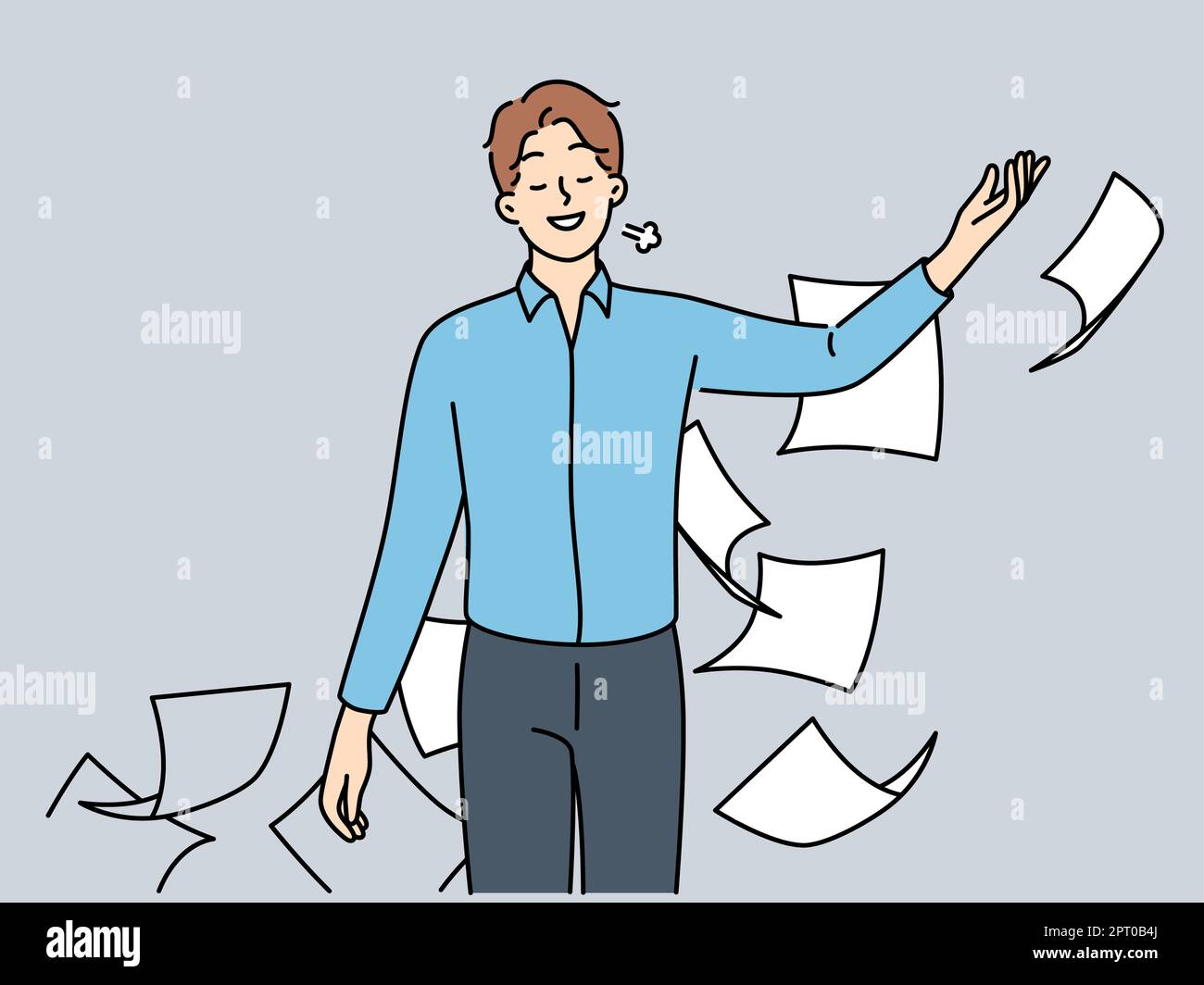 Happy businessman throw paperwork feel relieved or stress free. Smiling ...