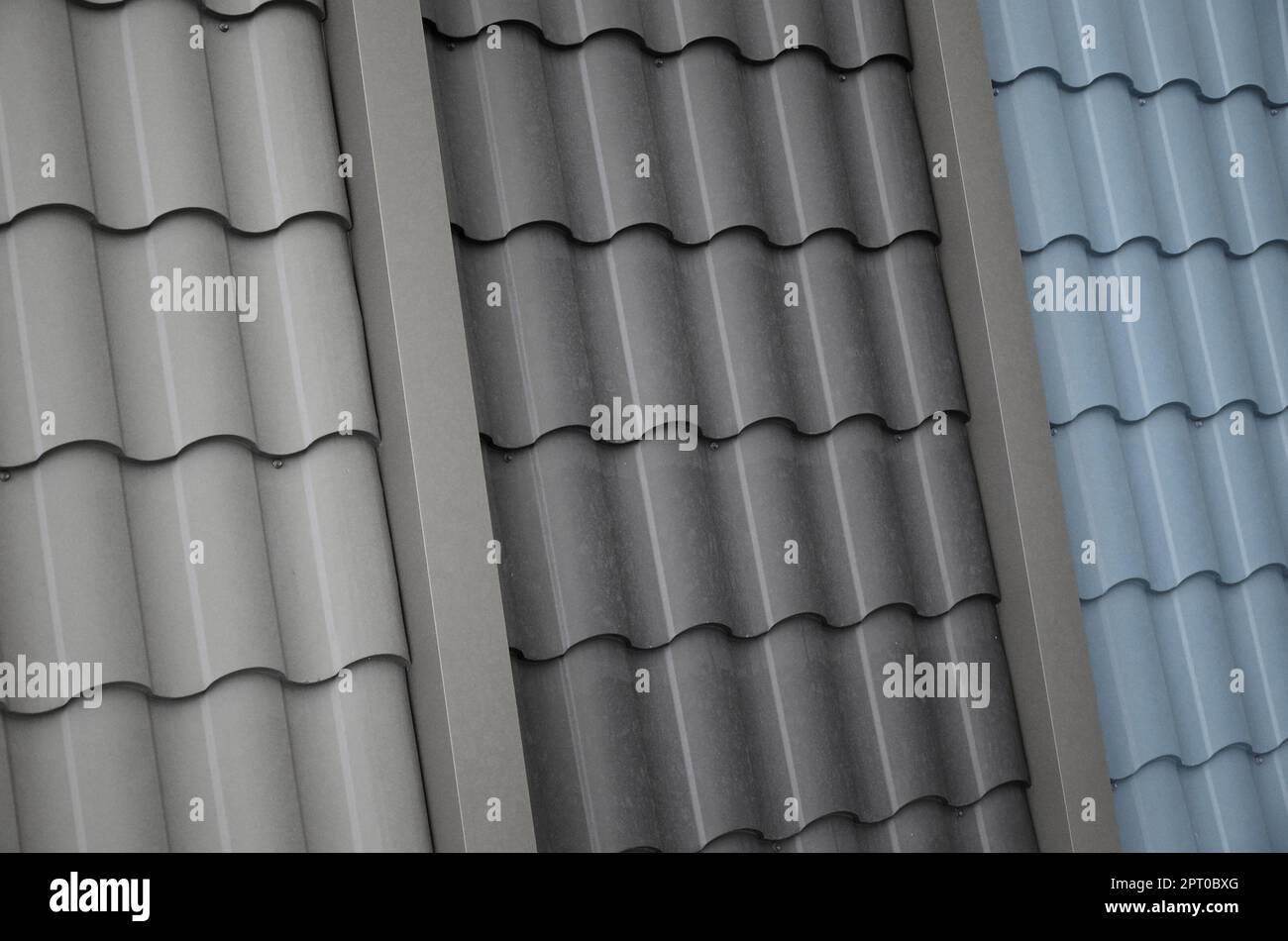 Roof templates from metal tile. Several roof cover pieces Stock Photo ...
