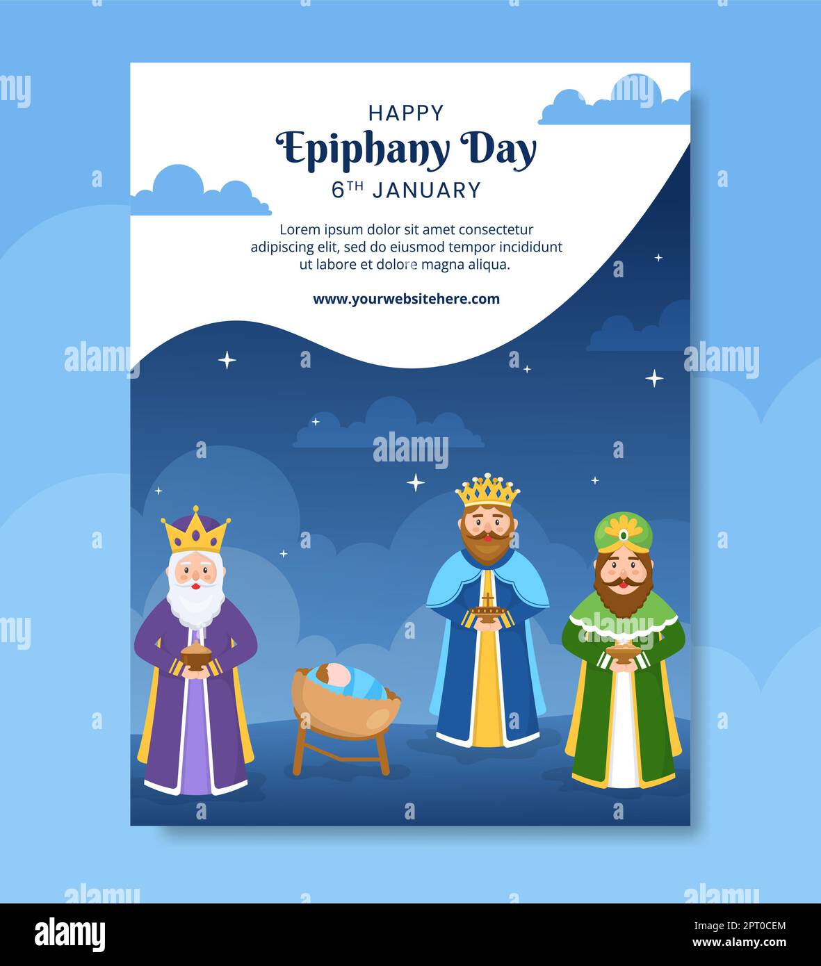 Happy Epiphany Day Poster Flat Cartoon Hand Drawn Templates ...