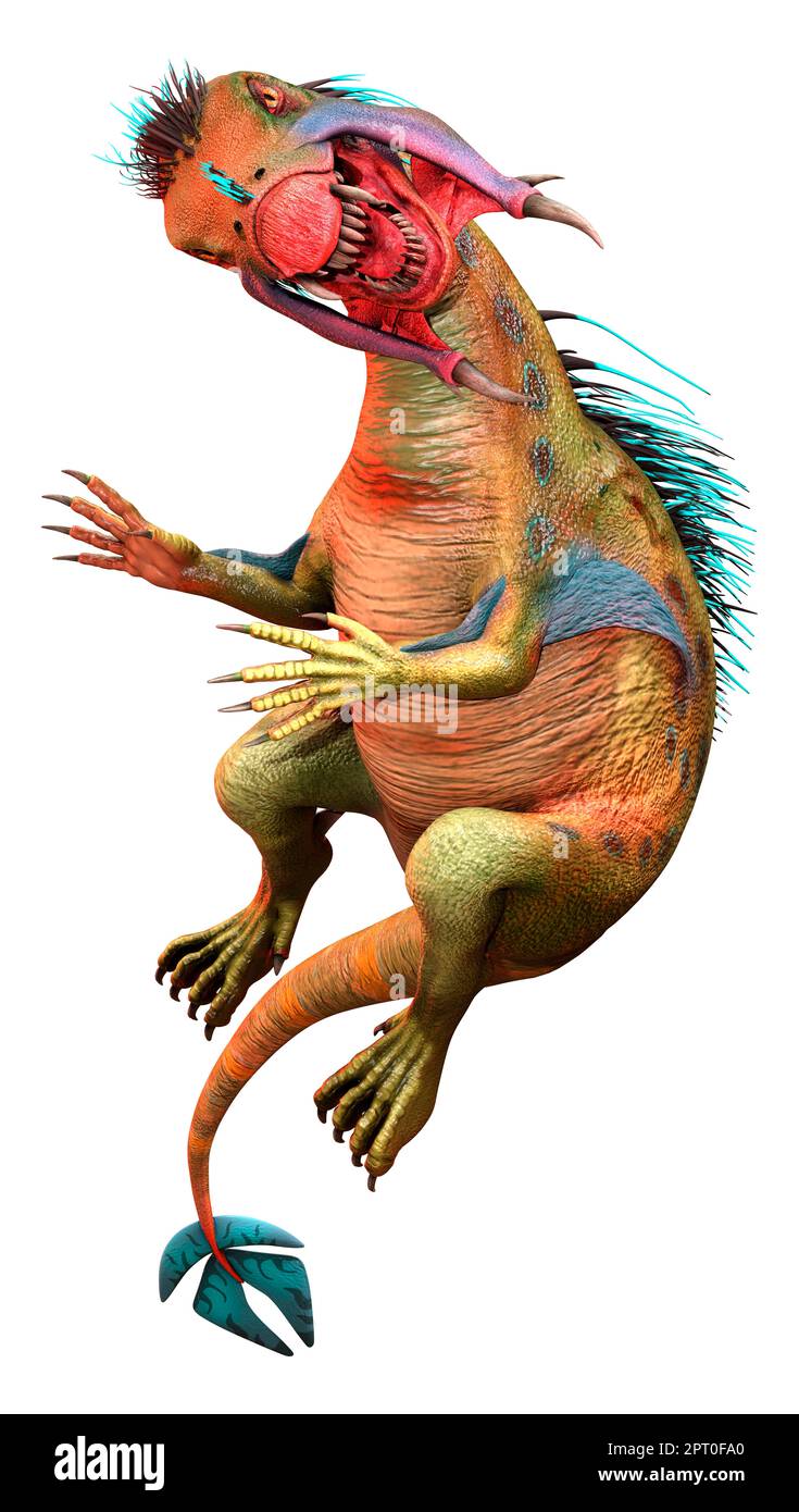 3D rendering of a science fiction alien dinosaur isolated on white ...