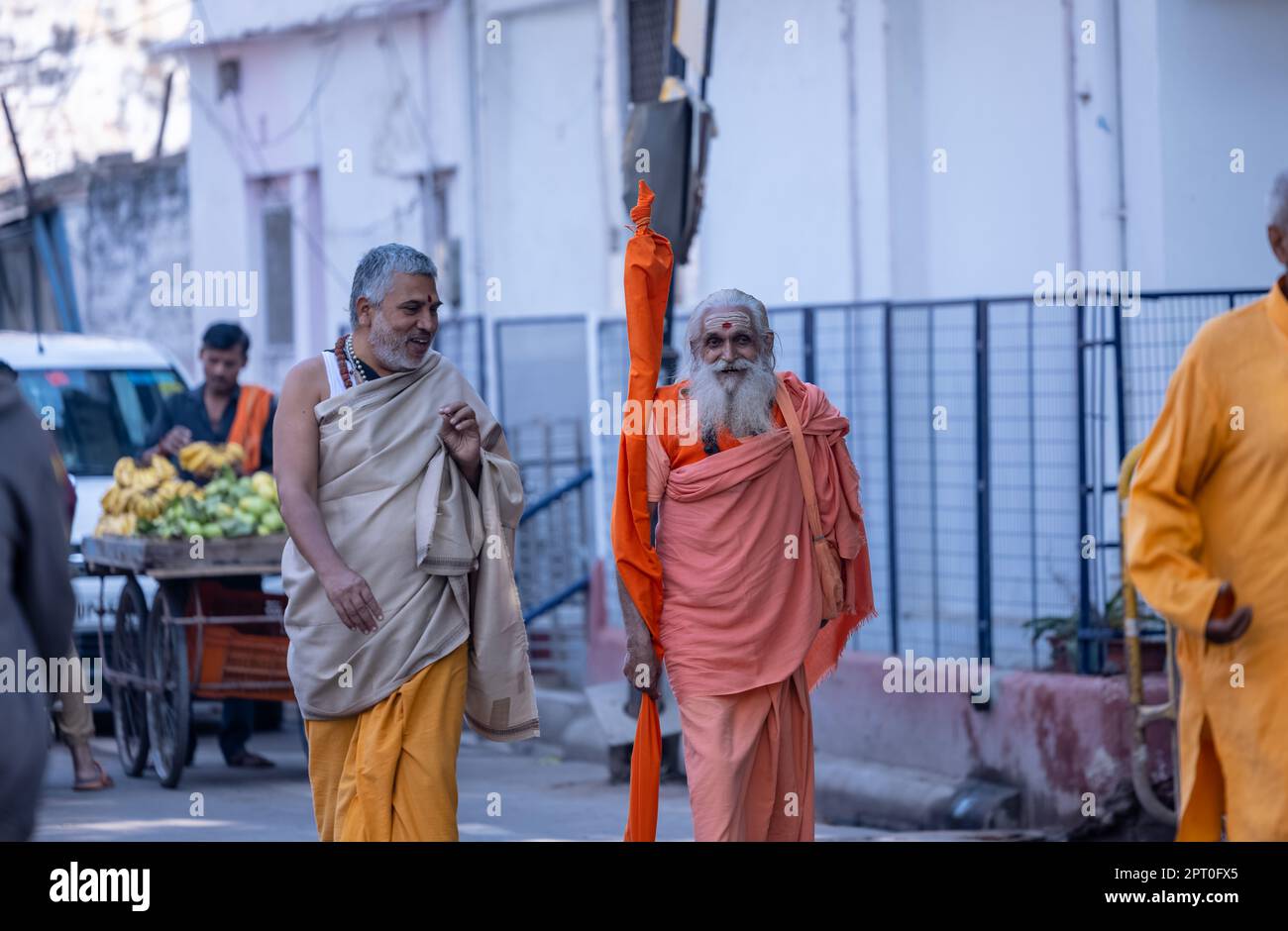 Portrait of Unidentified Indian sadhu baba walking on ghat near river ...