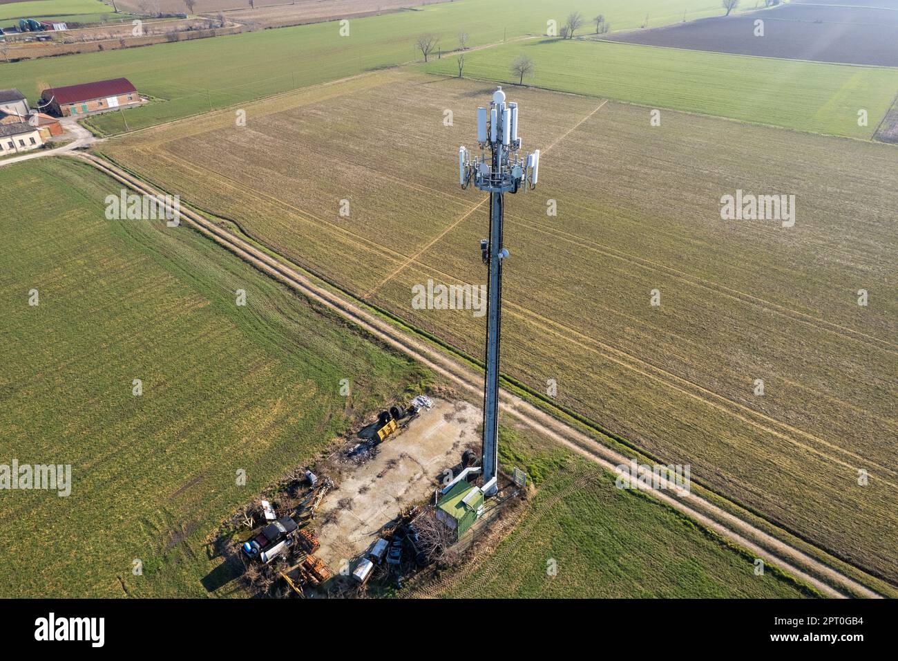5G Cell Towers on countryside rural background in Italy Stock Photo - Alamy