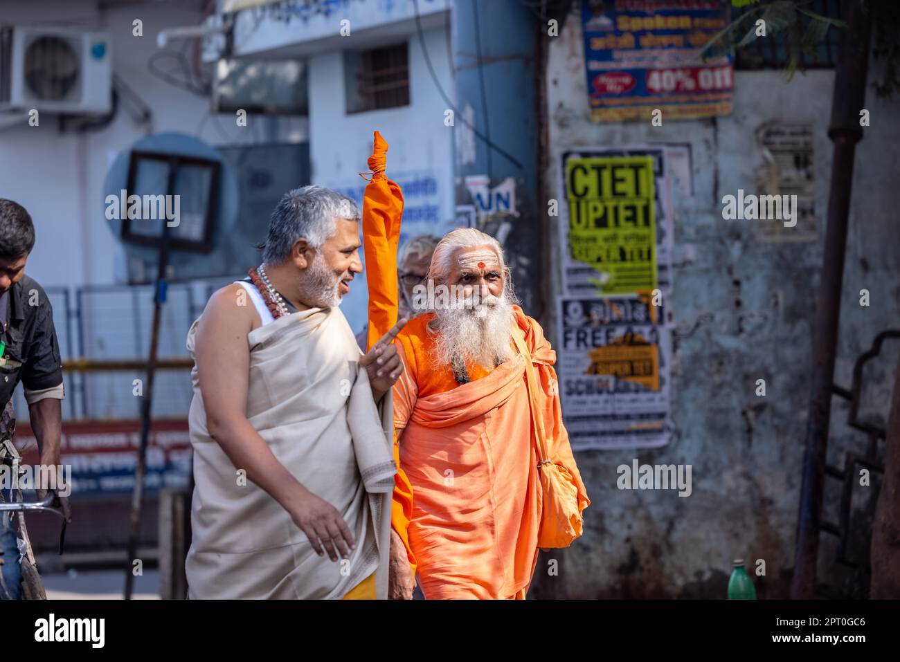 Portrait of Unidentified Indian sadhu baba walking on ghat near river ...