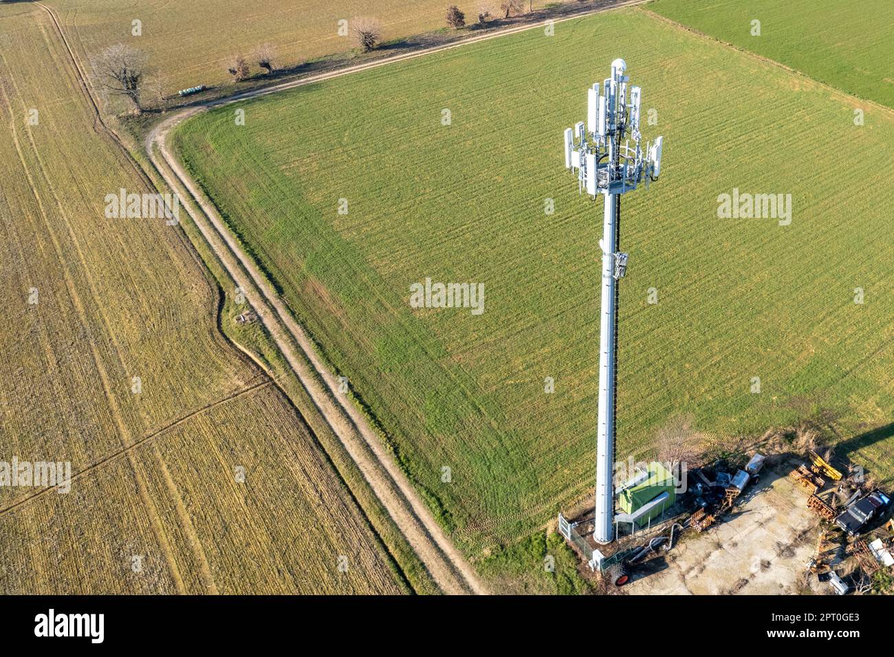 5G Cell Towers on countryside rural background in Italy Stock Photo - Alamy