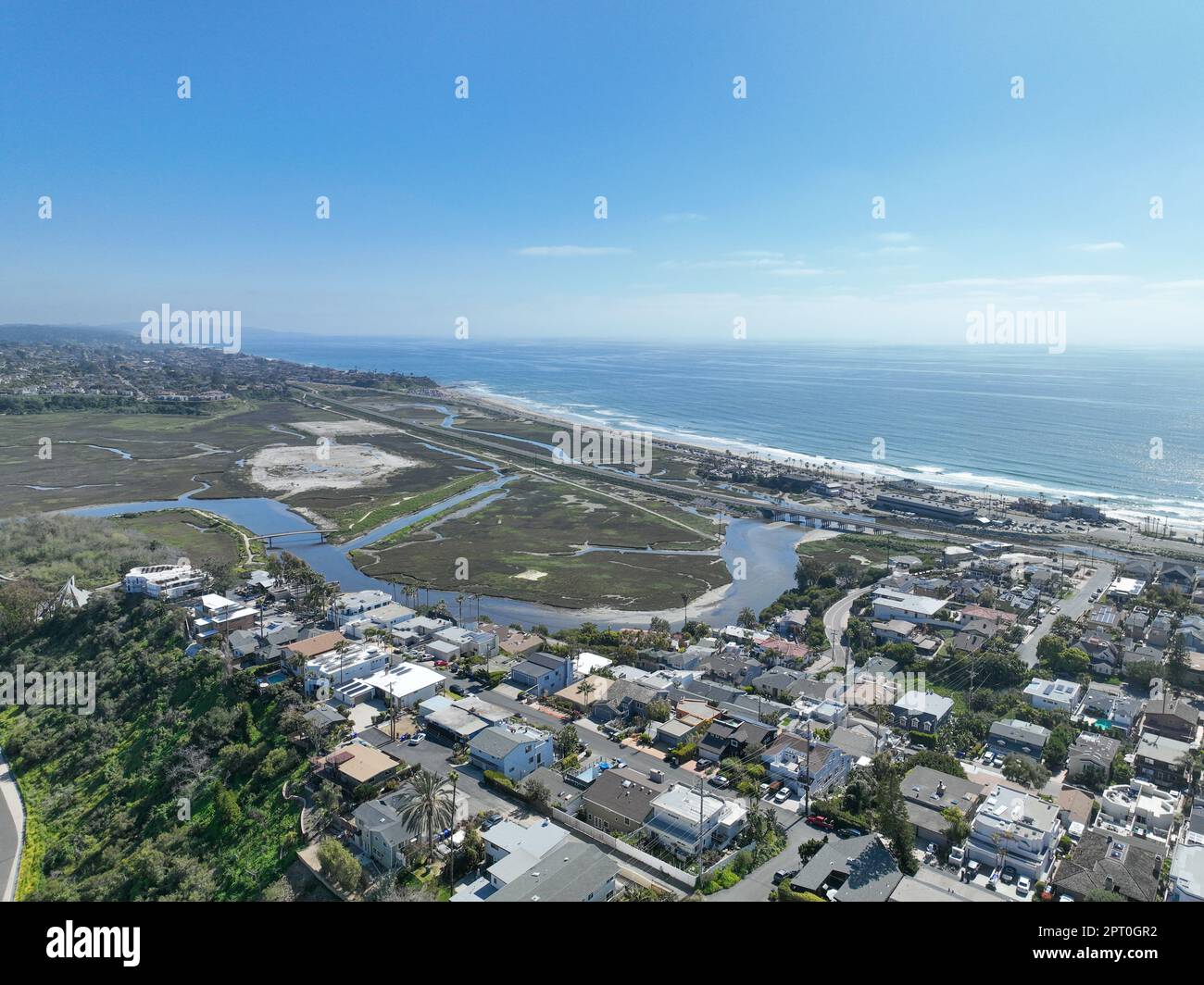Aerial view of Wealthy Encinitas town in San Diego South California ...