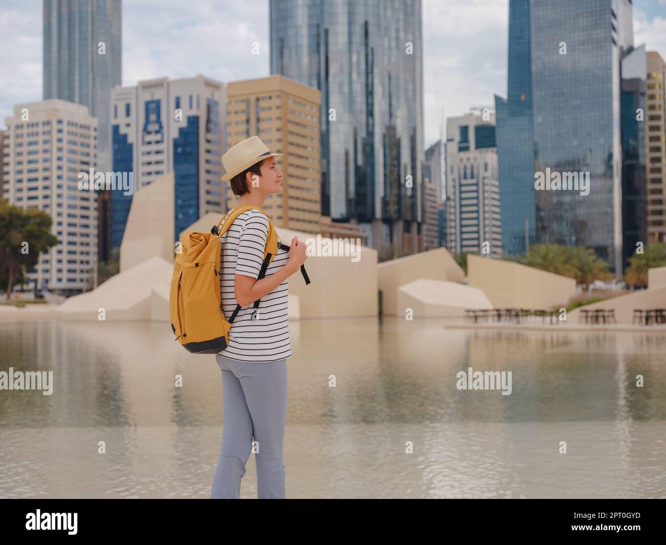 travel to the United Arab Emirates, Happy young asian female traveler ...
