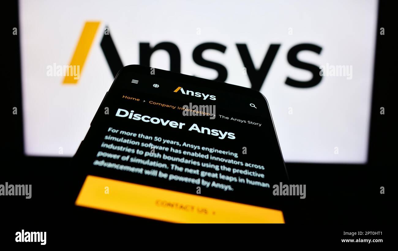 Mobile phone with web page of US simulation software company Ansys Inc ...