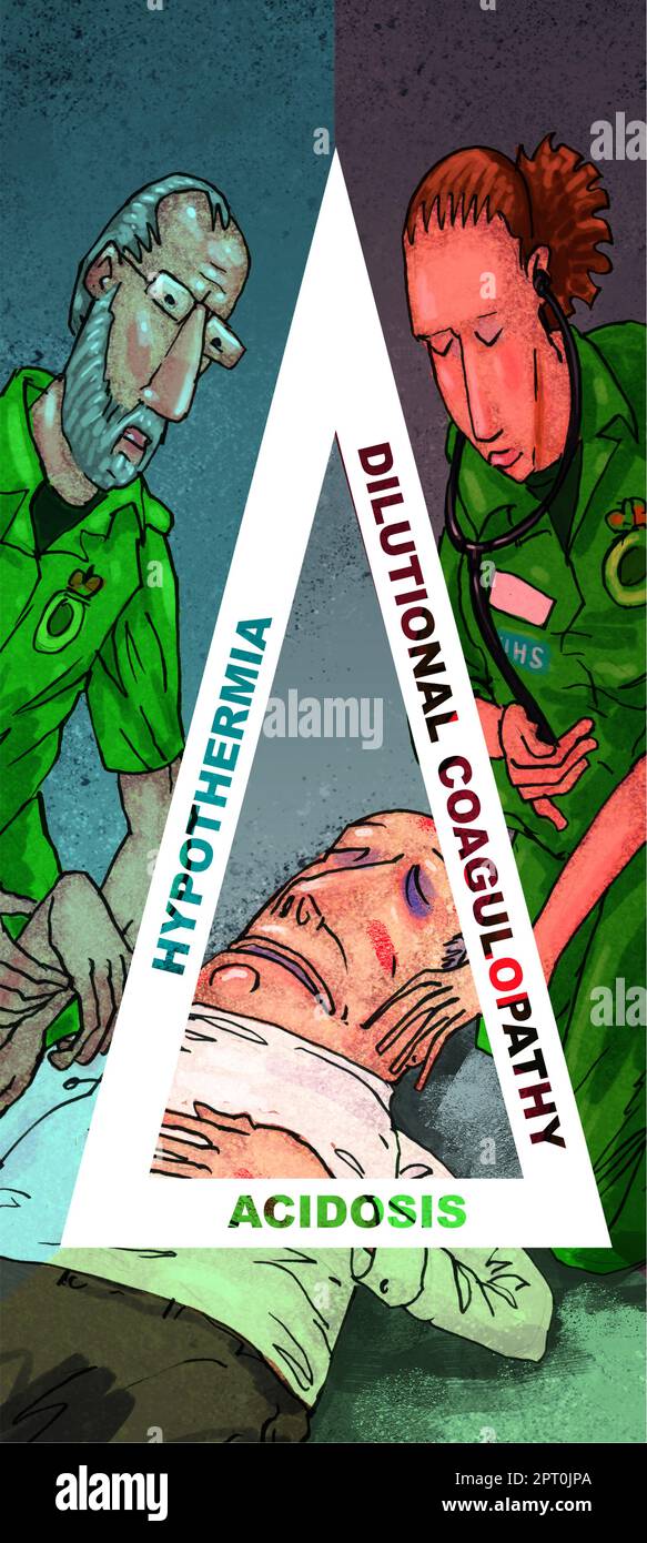 Concept art, man & woman paramedic working on sick patient, words ...