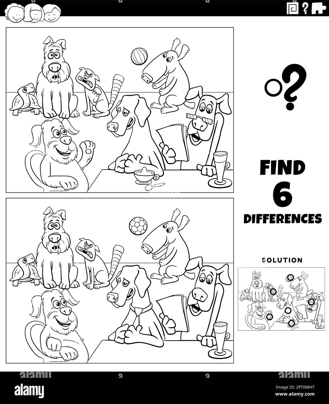 differences activity with cartoon dogs coloring page Stock Vector Image ...