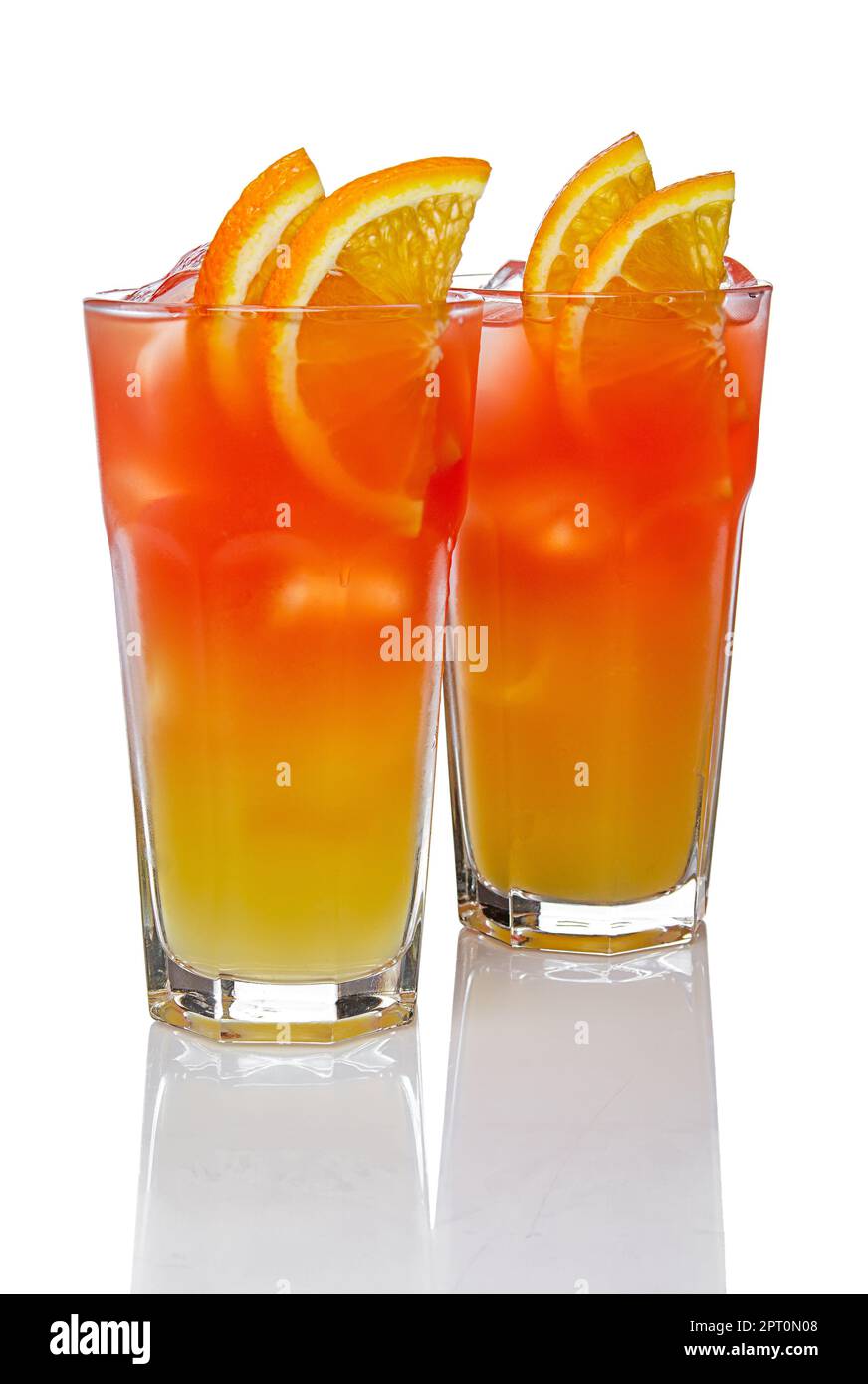 Two highball glasses with Juicy Orange and Red Tequila Sunrise cocktail ...