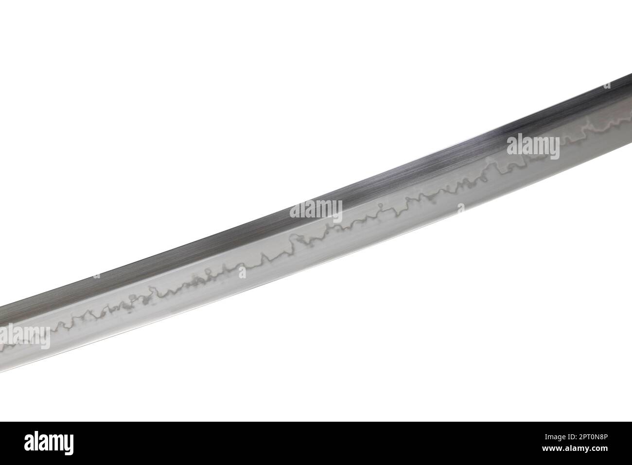 Japanese sword blade on white background. Soft focus. The wavy pattern ...