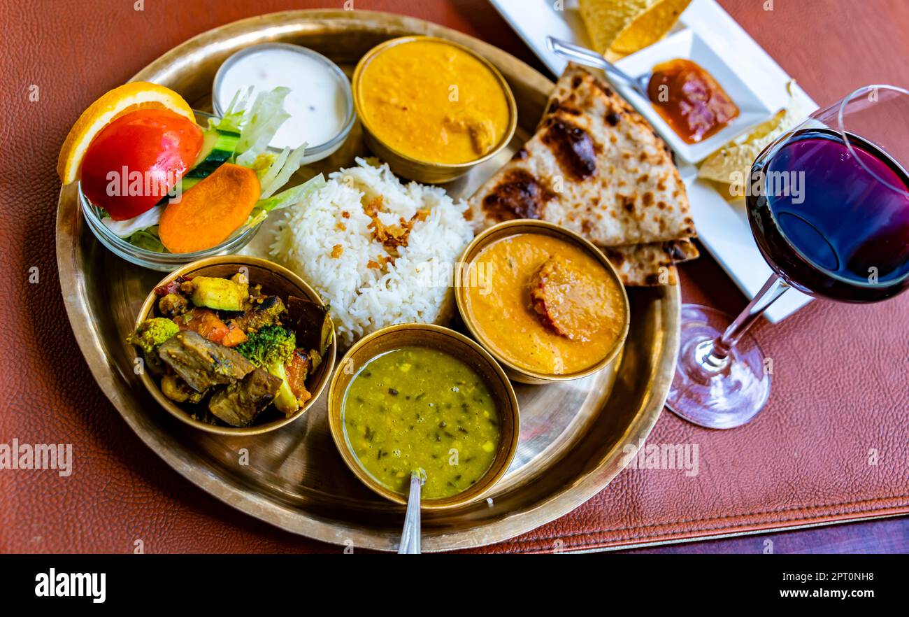North Indian style vegetarian thali served in a restaurant Stock Photo ...