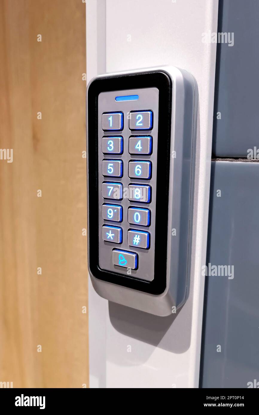 Black metal electric code lock with the digital keypad and card access ...