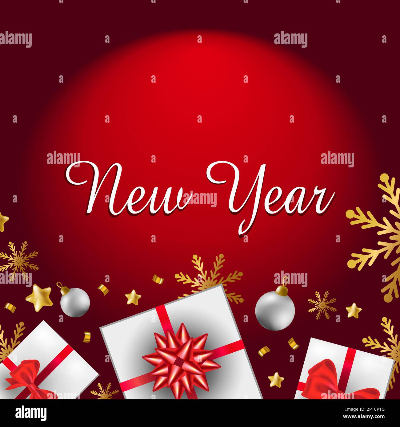 New Year's greetings with the holiday and Merry Christmas, red background with gifts - Vector ...