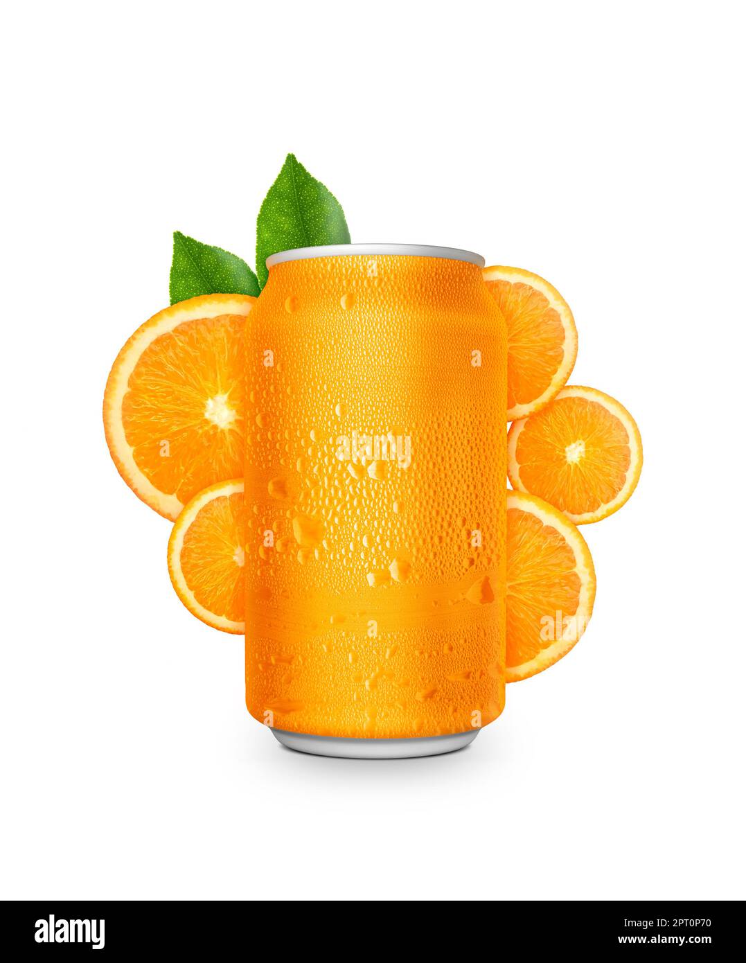 Aluminum orange soda can with fruits on white background Stock Photo ...