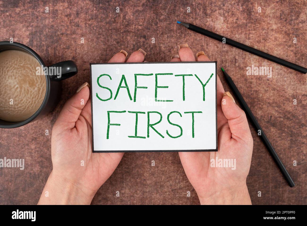 Conceptual display Safety First, Business showcase Avoid any ...