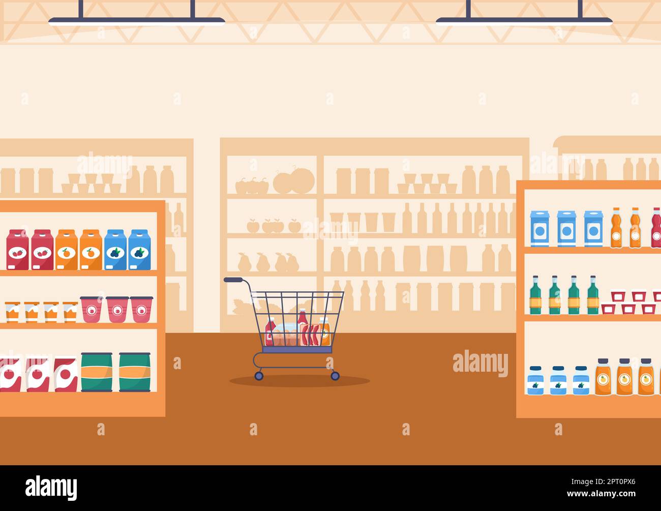 Grocery Store or Supermarket with Food Product Shelves, Racks Dairy ...