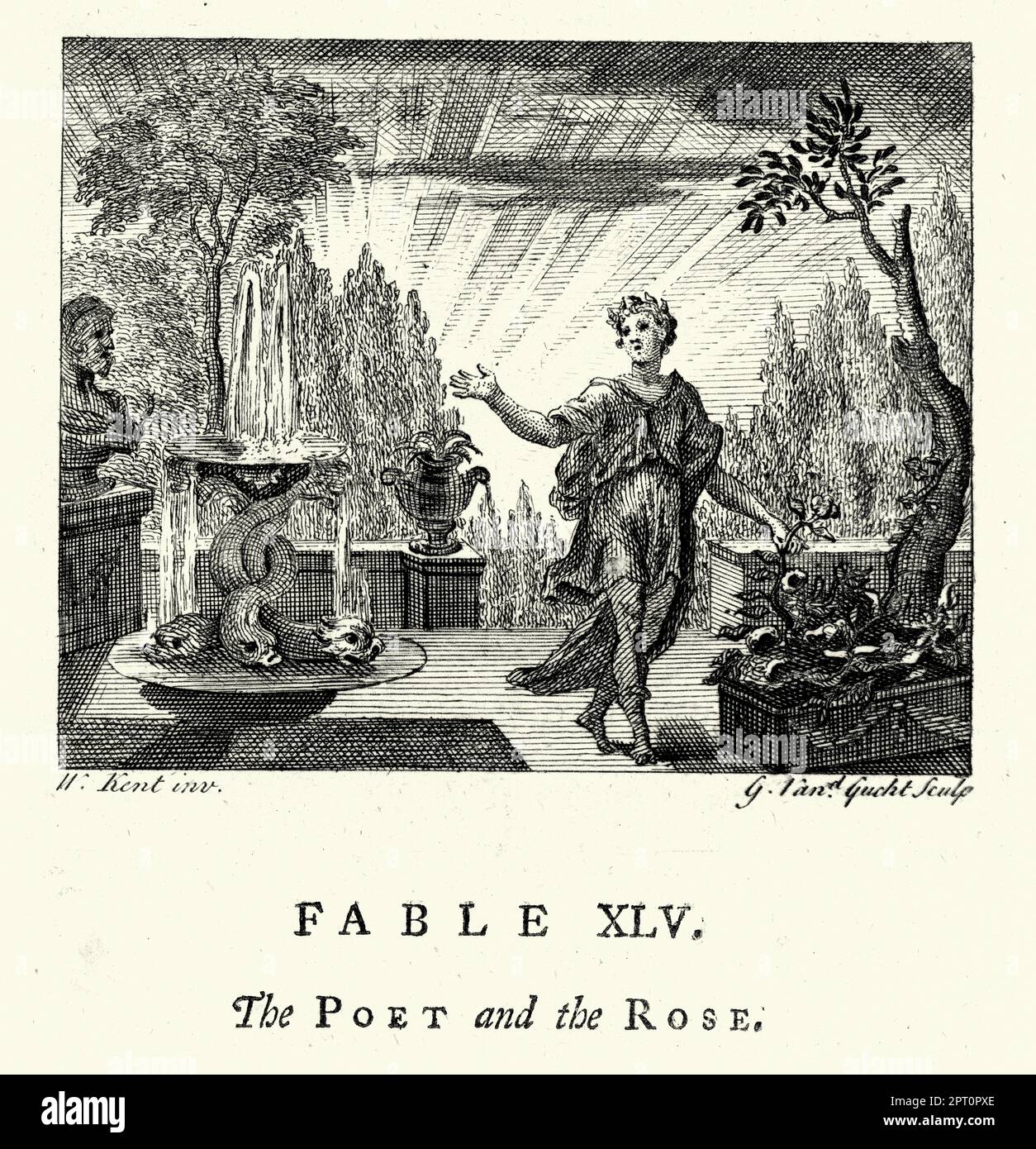 Vintage illustration Fable of the Poet and the Rose, Poetry in a ...