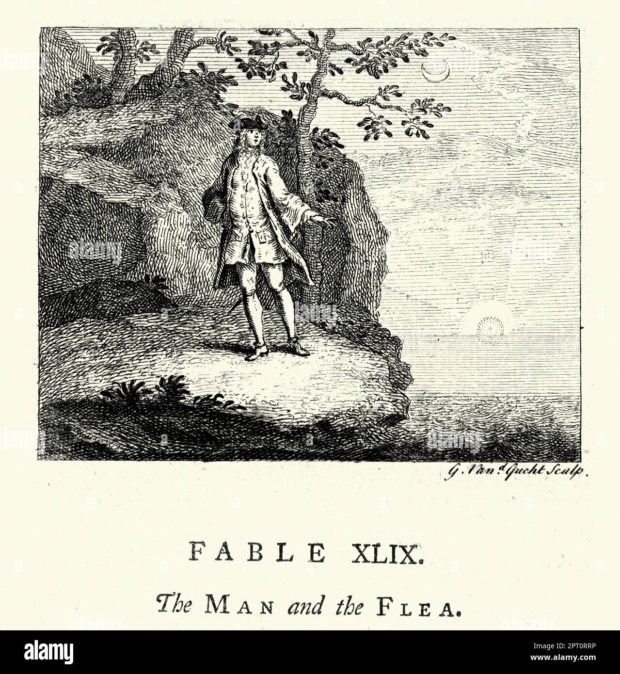 Vintage illustration Fable of the Man and the Flea, 18th Century. From ...