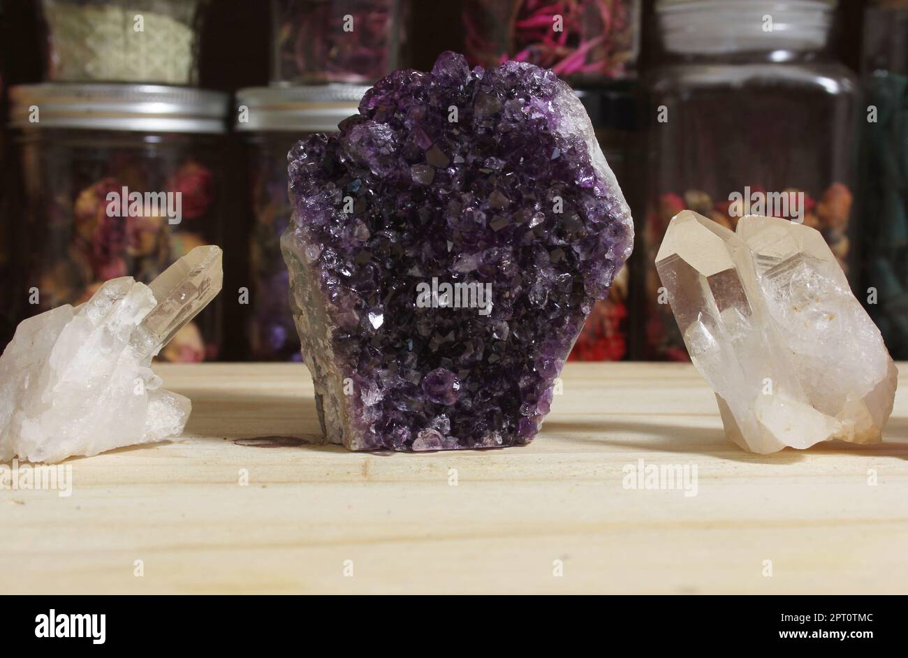 Amethyst Crystal With Quartz Points on Meditation Altar Stock Photo - Alamy
