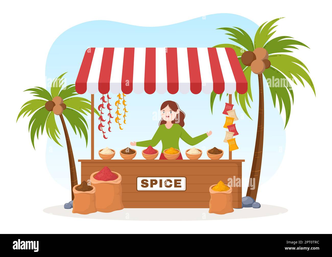 Spice Shop with Different Hot Spices, Condiment, Exotic Fresh Seasoning ...