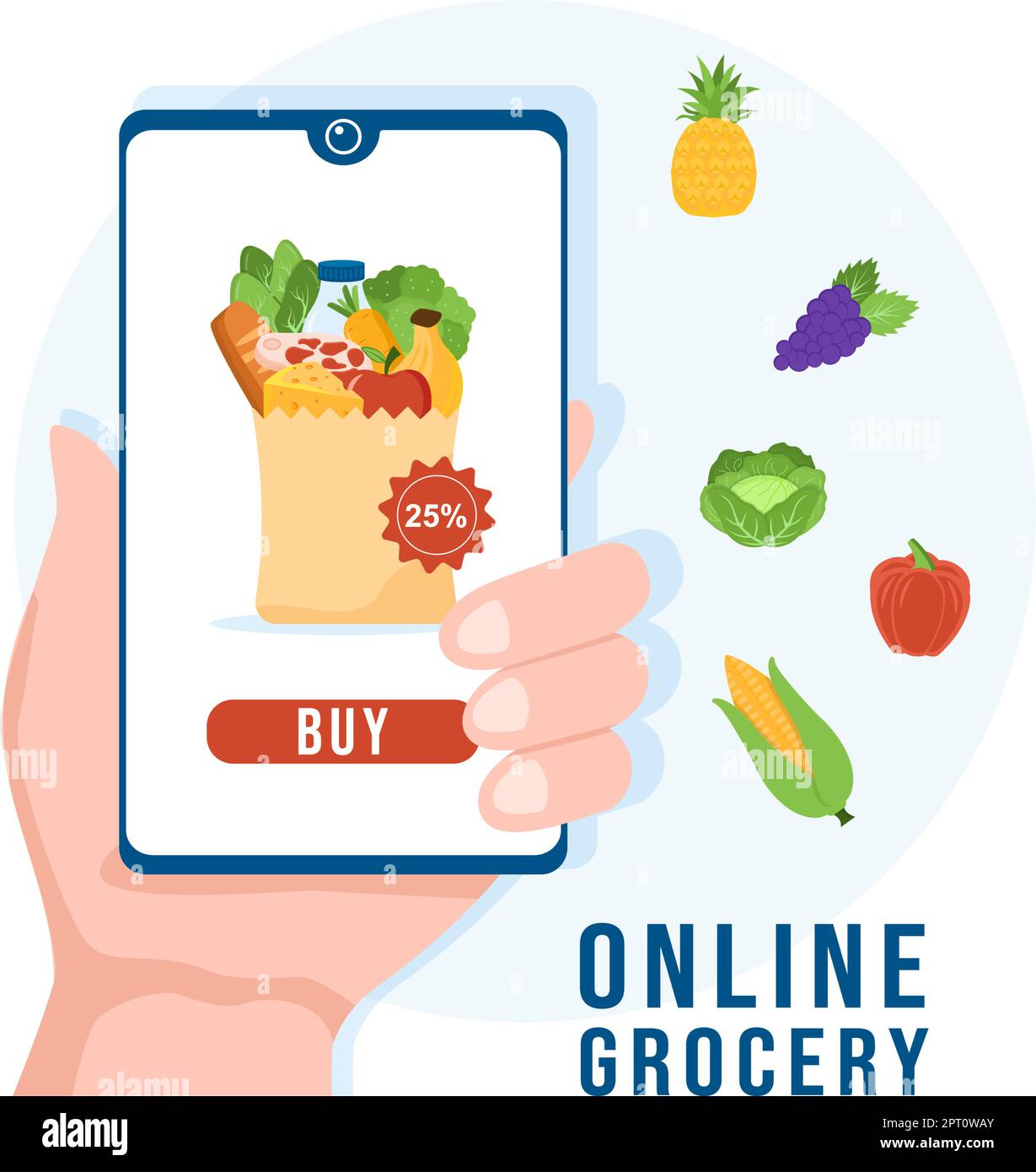 Online Grocery Store or Supermarket to Order Daily Necessities or Food via the App in Flat ...