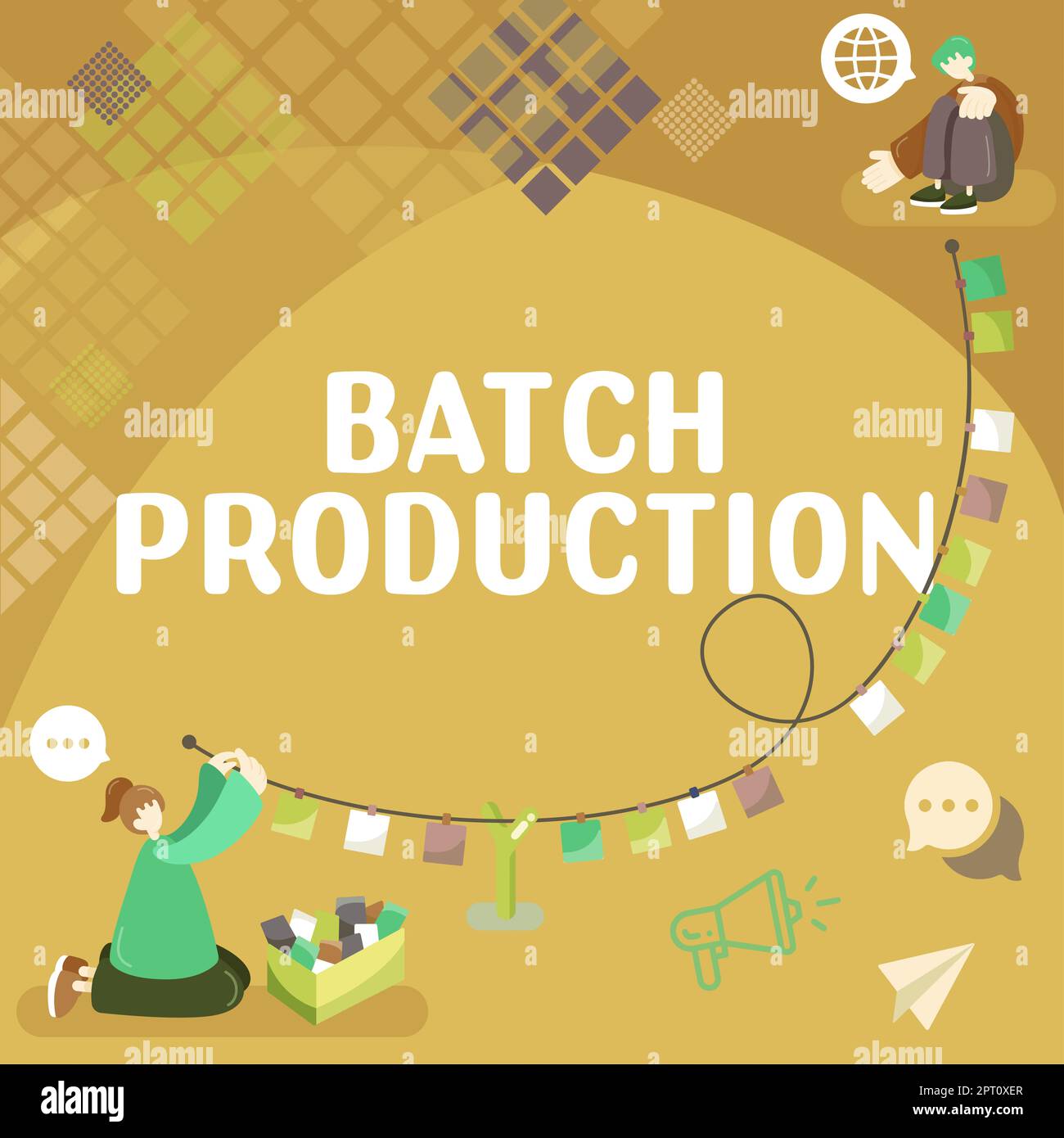 Sign displaying Batch Production, Business concept products are ...