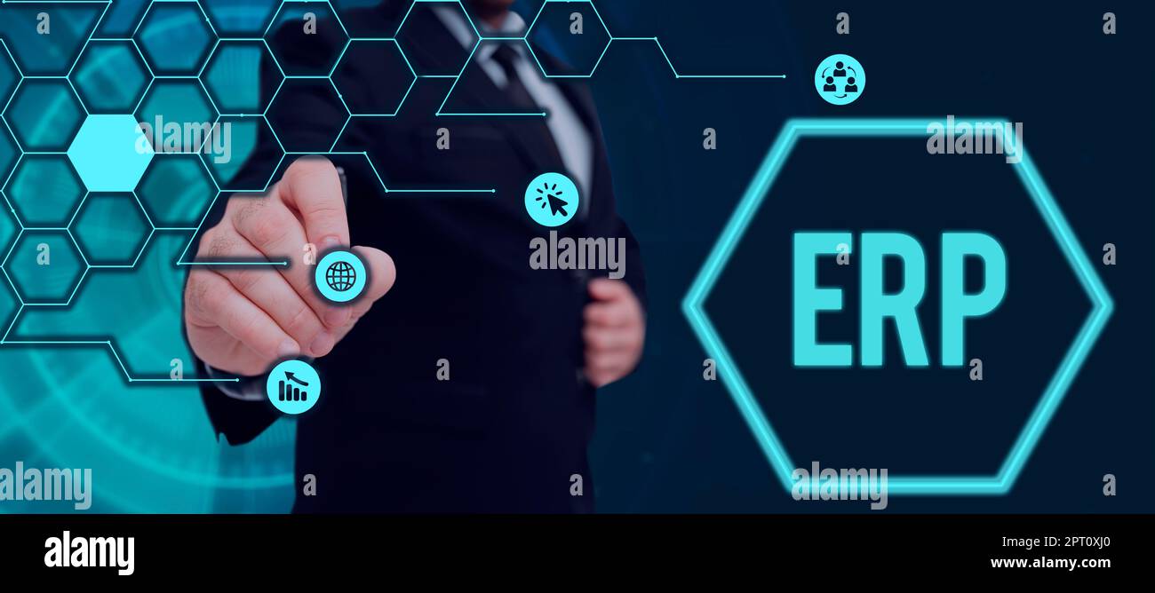 Conceptual caption Erp, Business approach enterprise resource planning centralized database for ...