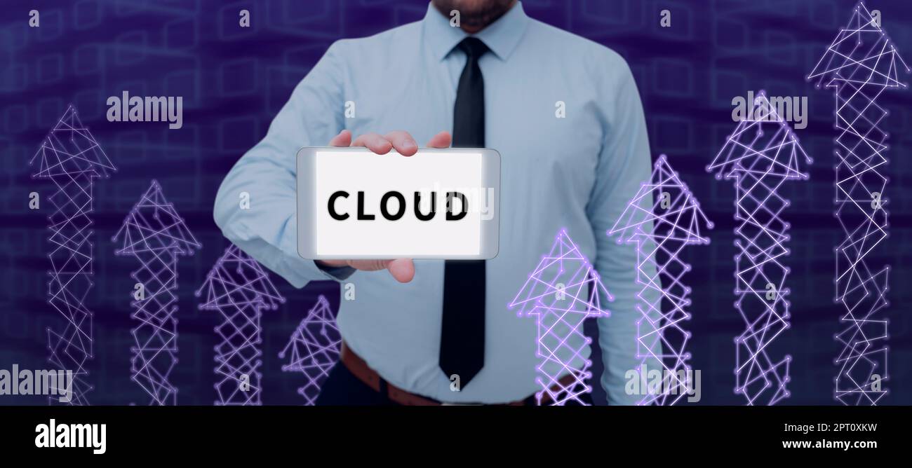 Text caption presenting Cloud, Business idea running workloads remotely ...