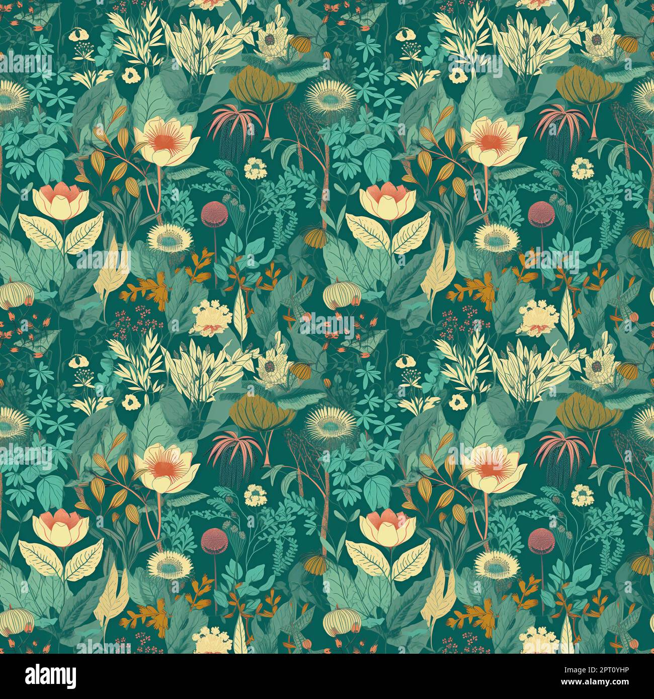 Watercolor botanical seamless pattern with wildflowers and butterflies ...