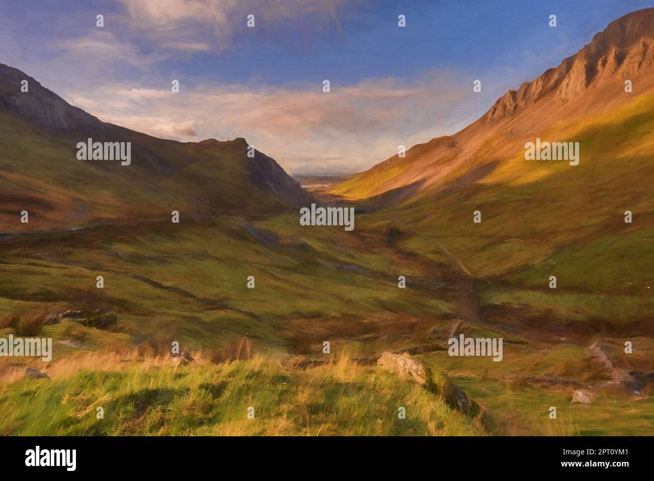 Digital painting of the Nantlle Valley in the Snowdonia National Park ...