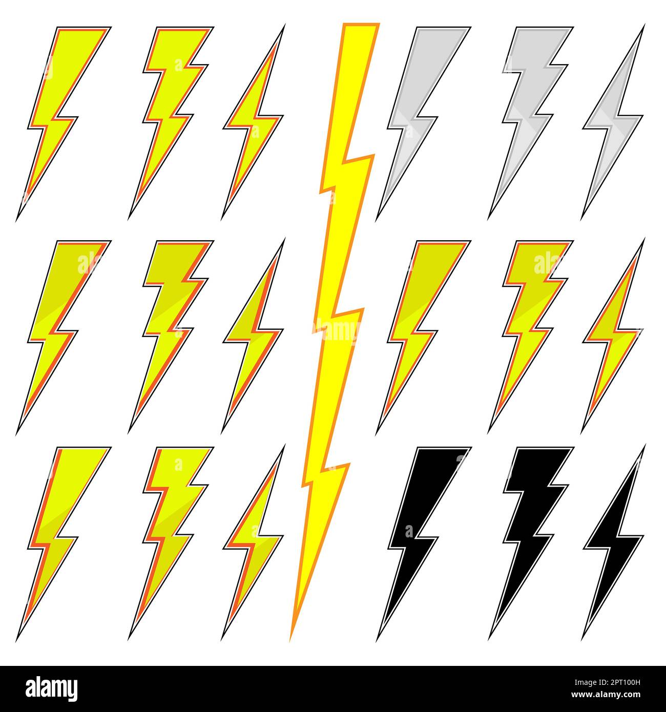 Set of Different Lightning Bolt Icons Isolated on White Background ...