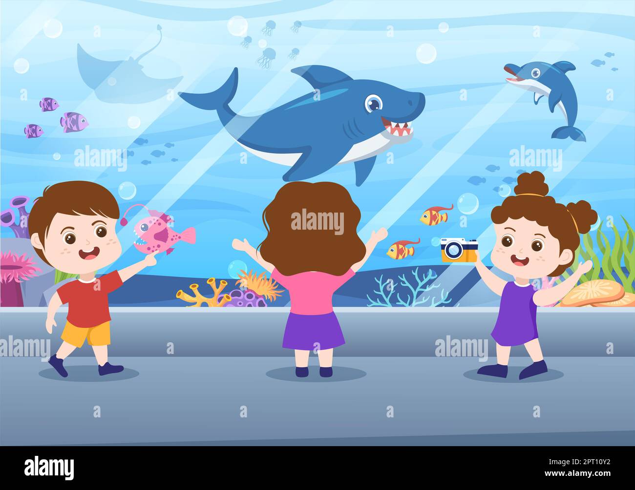 Aquarium Template Hand Drawn Cartoon Flat Illustration with Kids ...