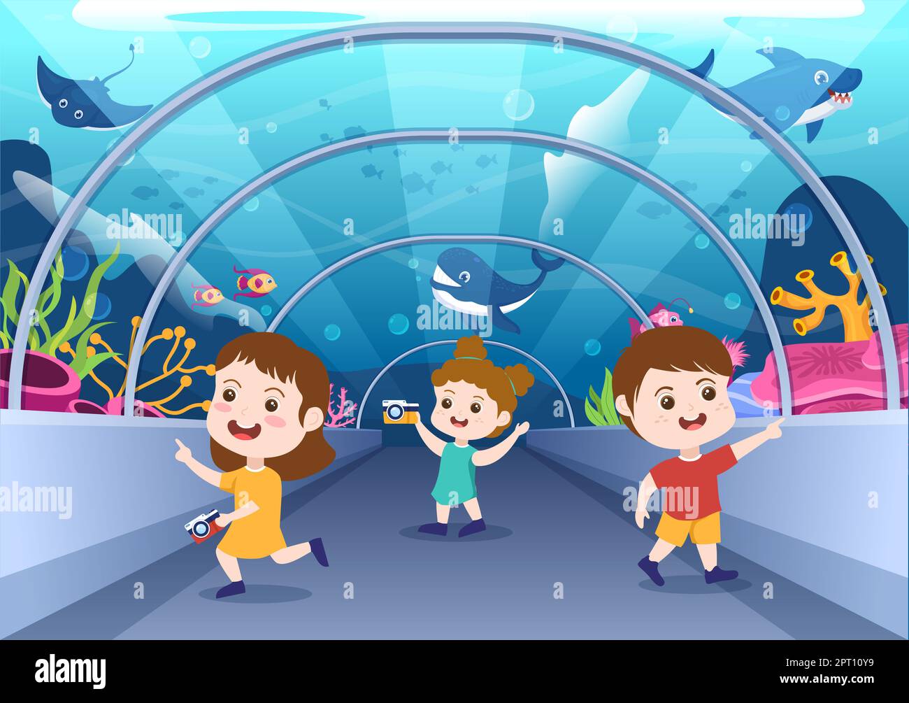 Aquarium Template Hand Drawn Cartoon Flat Illustration with Kids ...