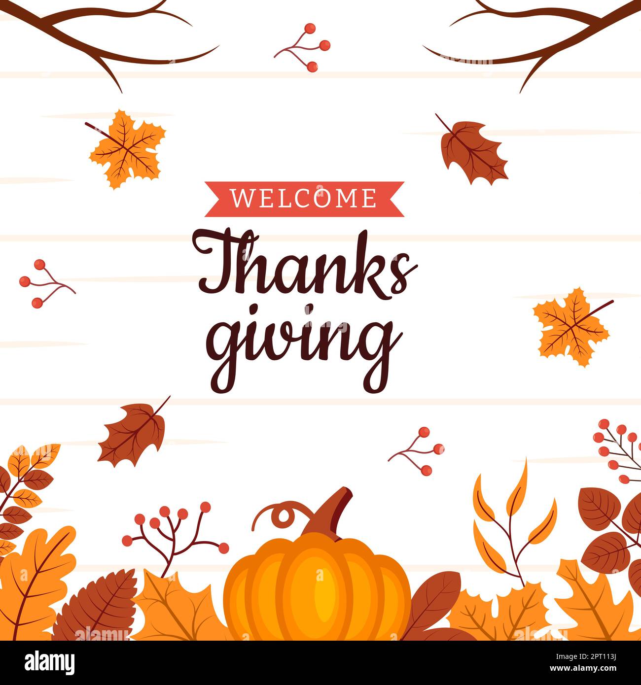 Happy Thanksgiving Celebration Post Flat Background Cartoon Hand Drawn ...