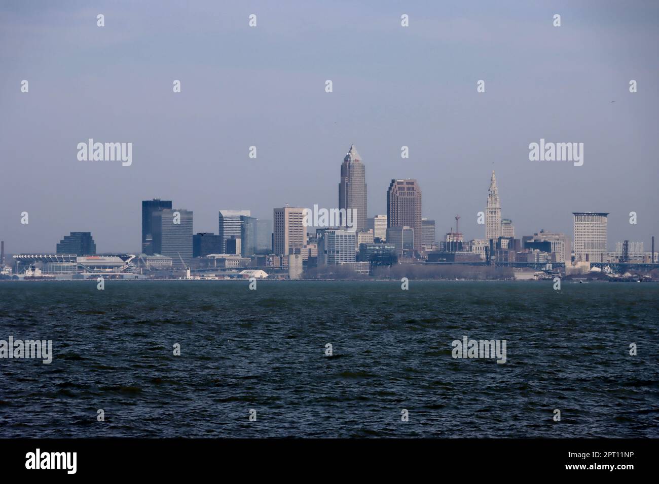 View of downtown Cleveland from Lakewood Park further west on Lake Erie ...