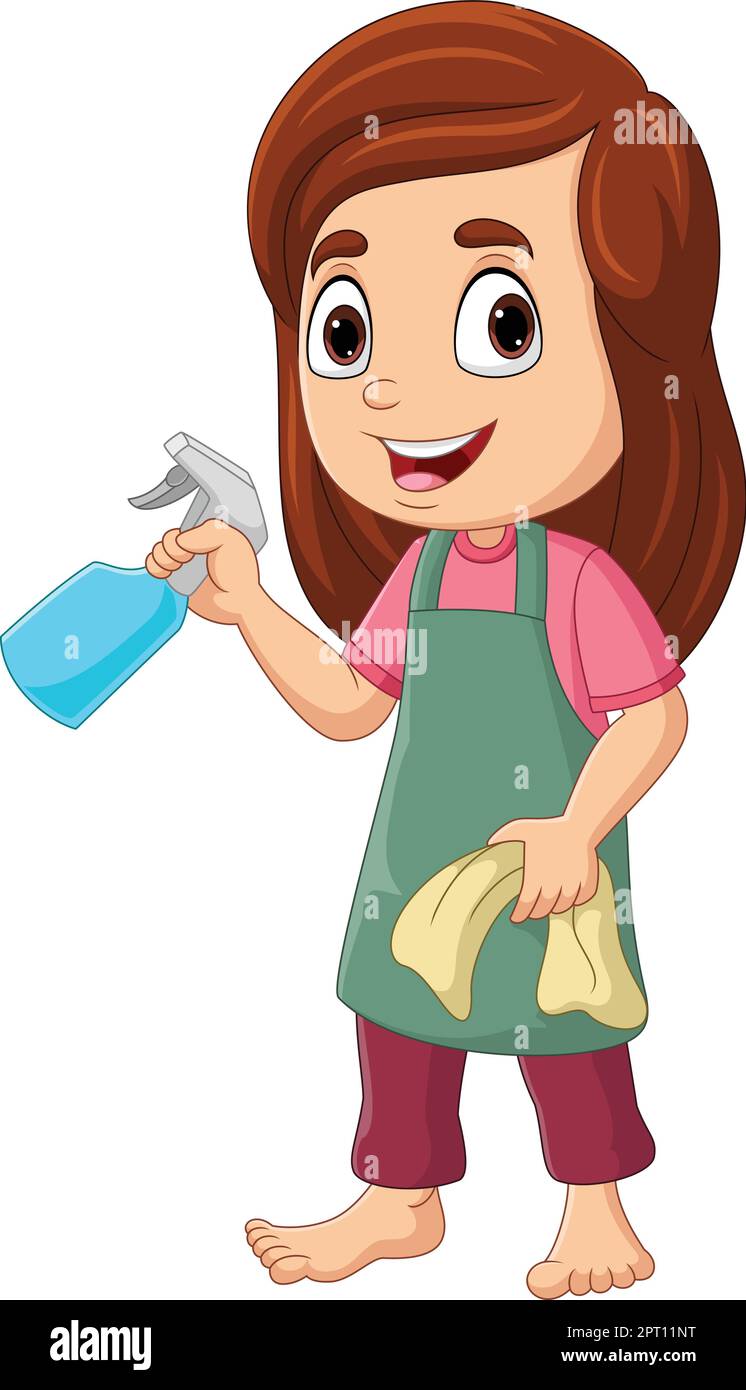 Cartoon little girl holding a spray and rag Stock Vector Image & Art ...