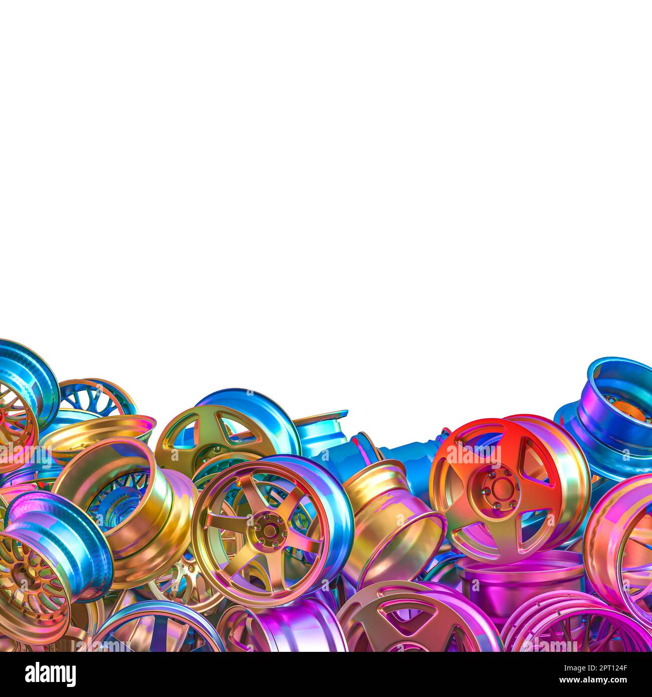 iridescent car rims on white background. 3d render Stock Photo - Alamy