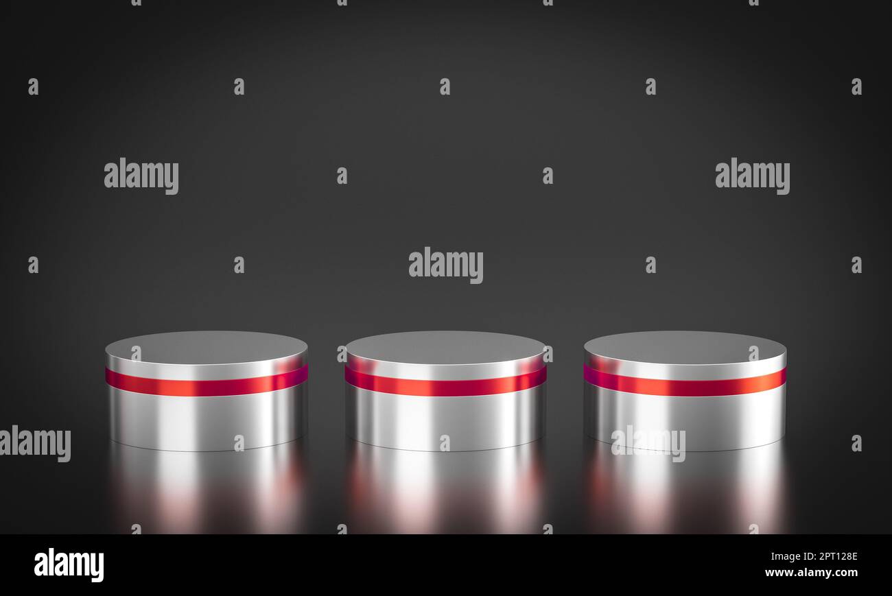 metallic podium with red band, 3 elements. 3d render Stock Photo - Alamy