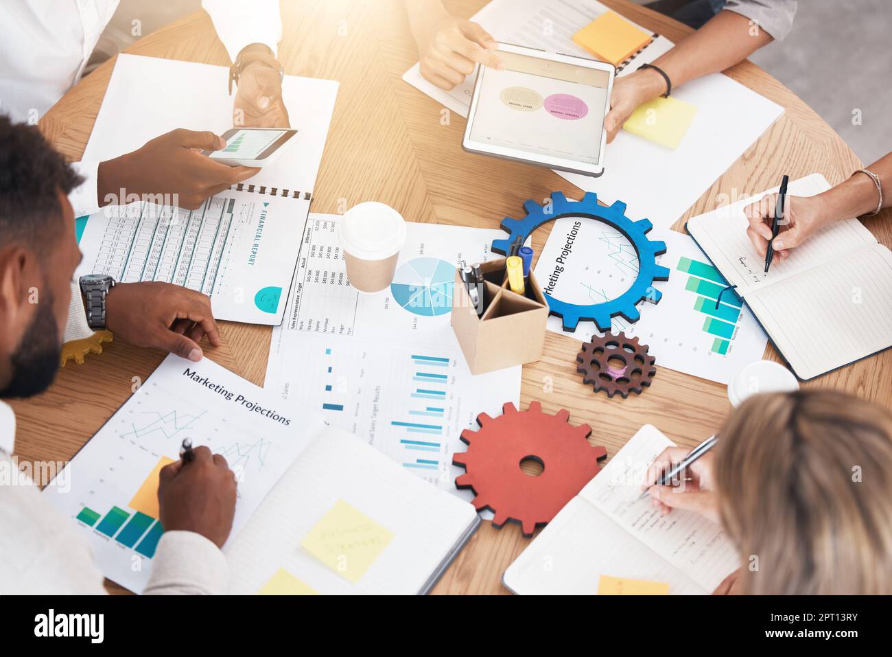 Architects, drawings, engineers and planning in a brainstorming session ...