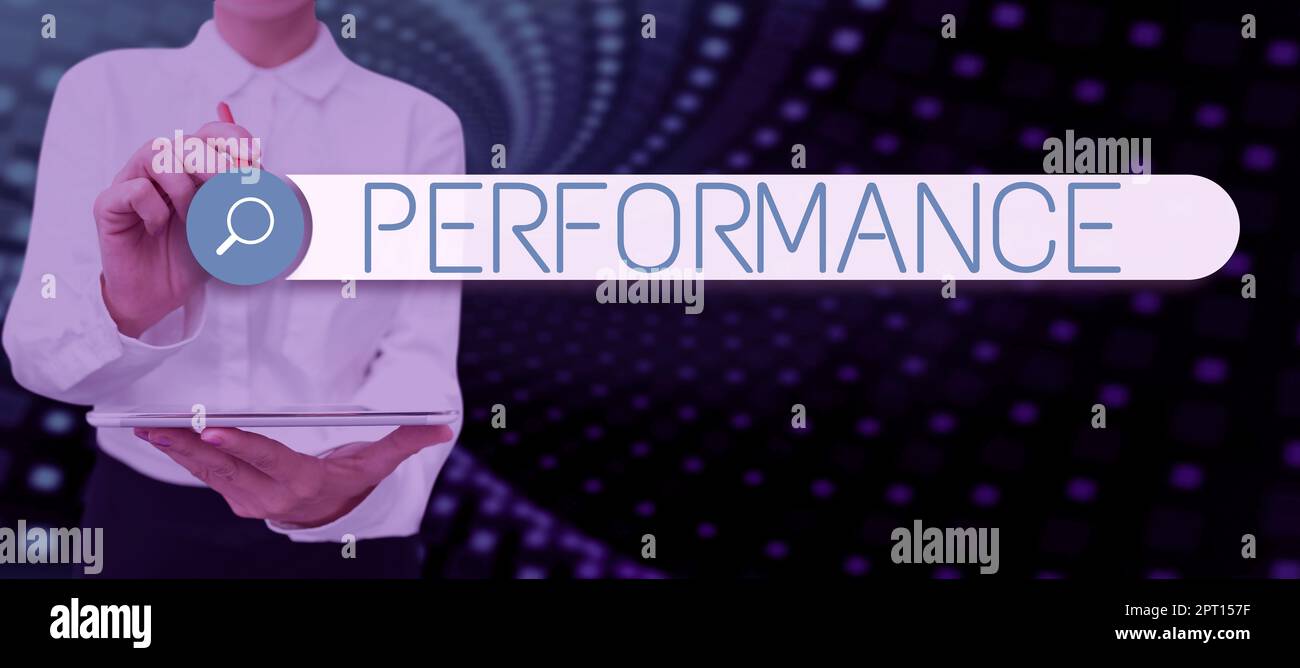 Text caption presenting Performance, Word Written on presentation of a ...